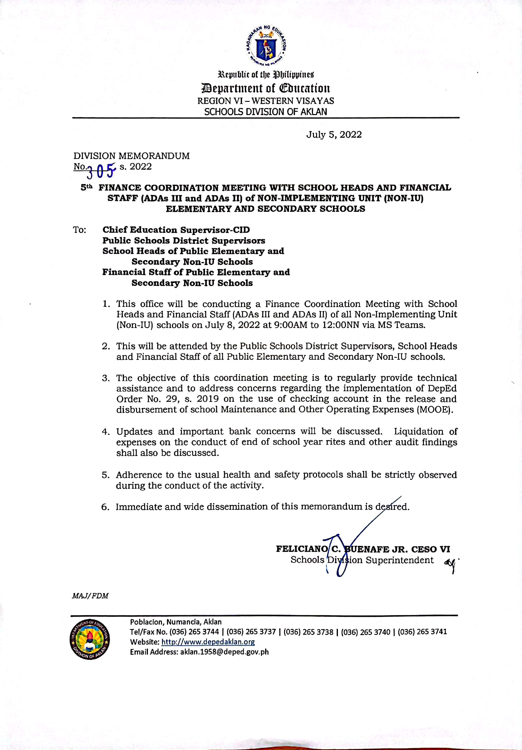 DivM 305,s. 2022 5th FINANCE COORDINATION MEETING WITH SCHOOL HEADS AND ... DivM 305,s. 2022 5th FINANCE COORDINATION MEETING WITH SCHOOL HEADS AND ...